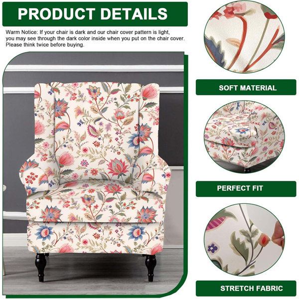 Wildon Home® Wingback Chair Covers 2 Pieces Stretch Printed Wing Back Chair Cover Sofa Slipcover ...